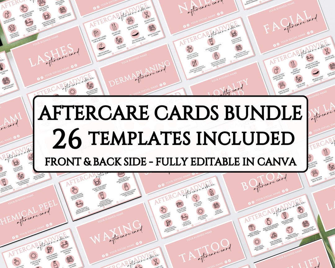 Aftercare Cards Templates Bundle, Editable Esthetician Template Bundle ...