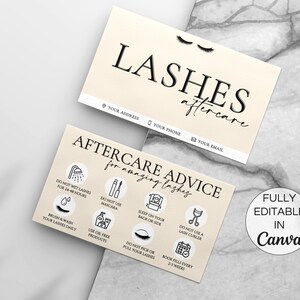 Lash Aftercare Card Template, Editable Lash Business Cards, Printable ...