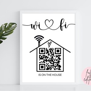 Wifi Sign QR Code Printable, Editable Wifi Password Sign, Wifi QR Code ...