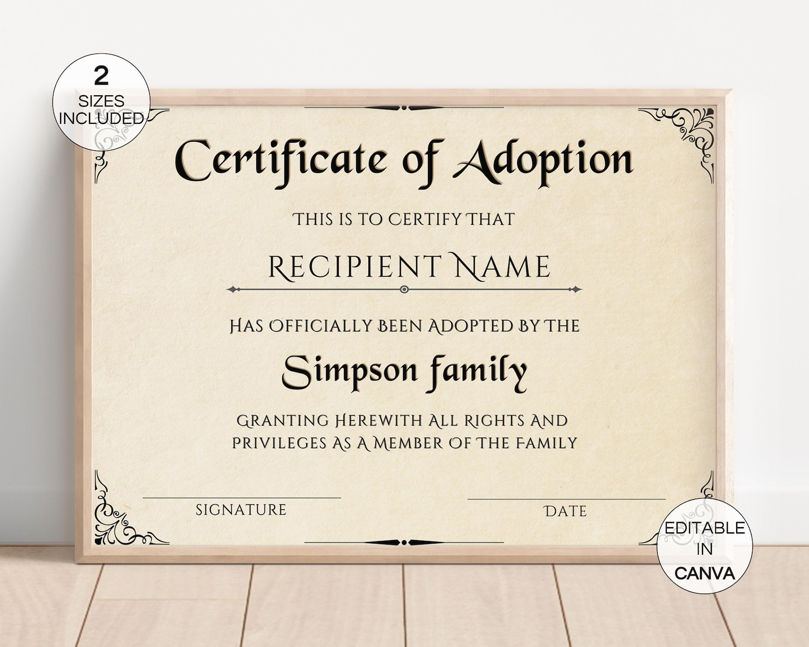 Certificate of Adoption Template, Editable Child Adoption Certificates ...
