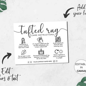 Tufted Rugs Care Card Template, Editable Tufted Rug Care Instructions ...