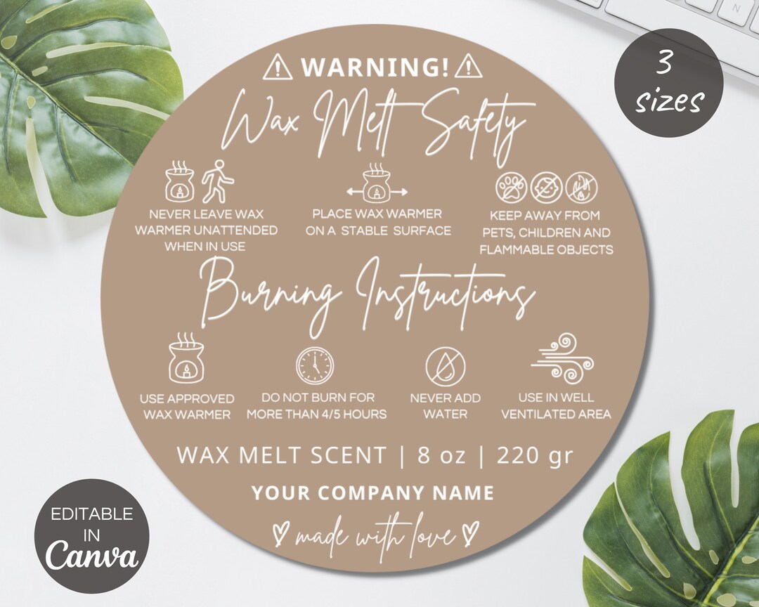 Editable Wax Melt Warning Label Canva Template Printable Wax - Etsy