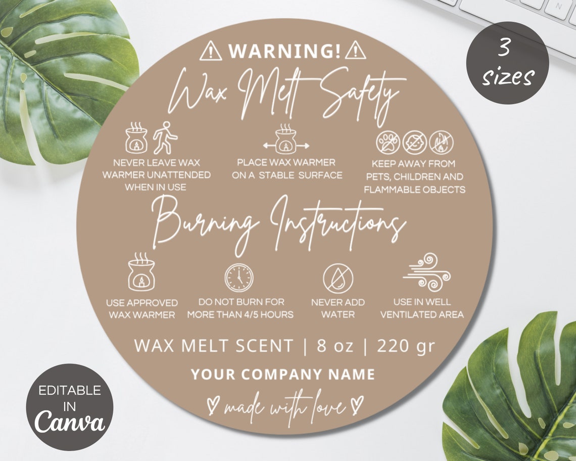 Editable Wax Melt Warning Label Canva Template Printable Wax | Etsy