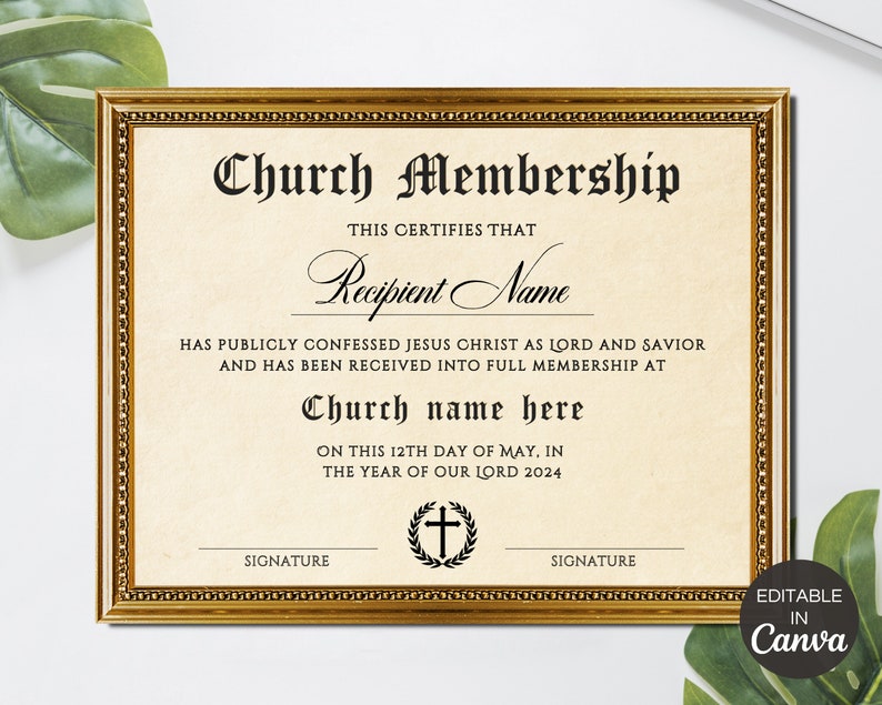 Church Membership Certificate, Editable Certificates of Membership ...