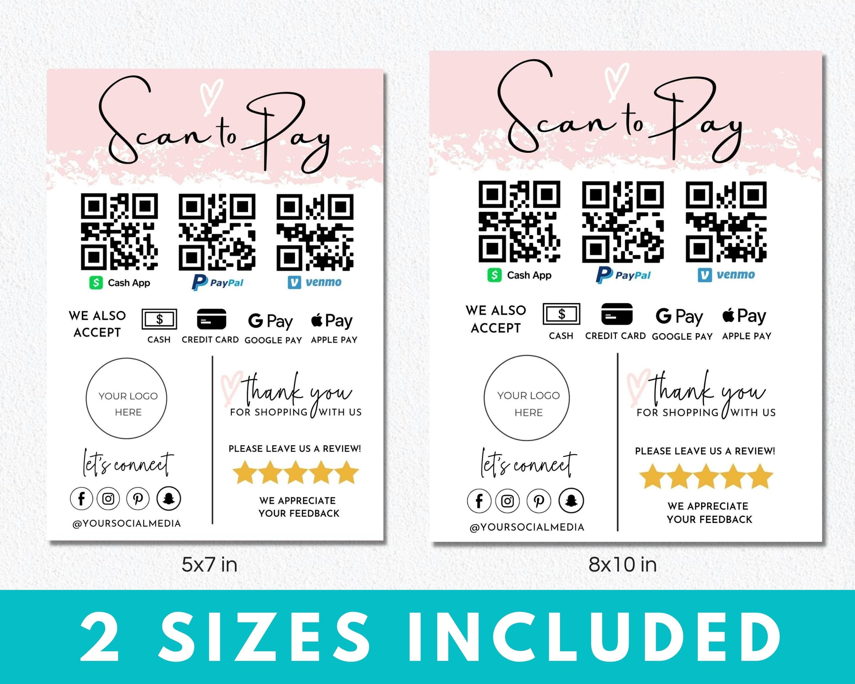 Editable QR Code Sign Template Printable Scan to Pay Sign - Etsy Canada