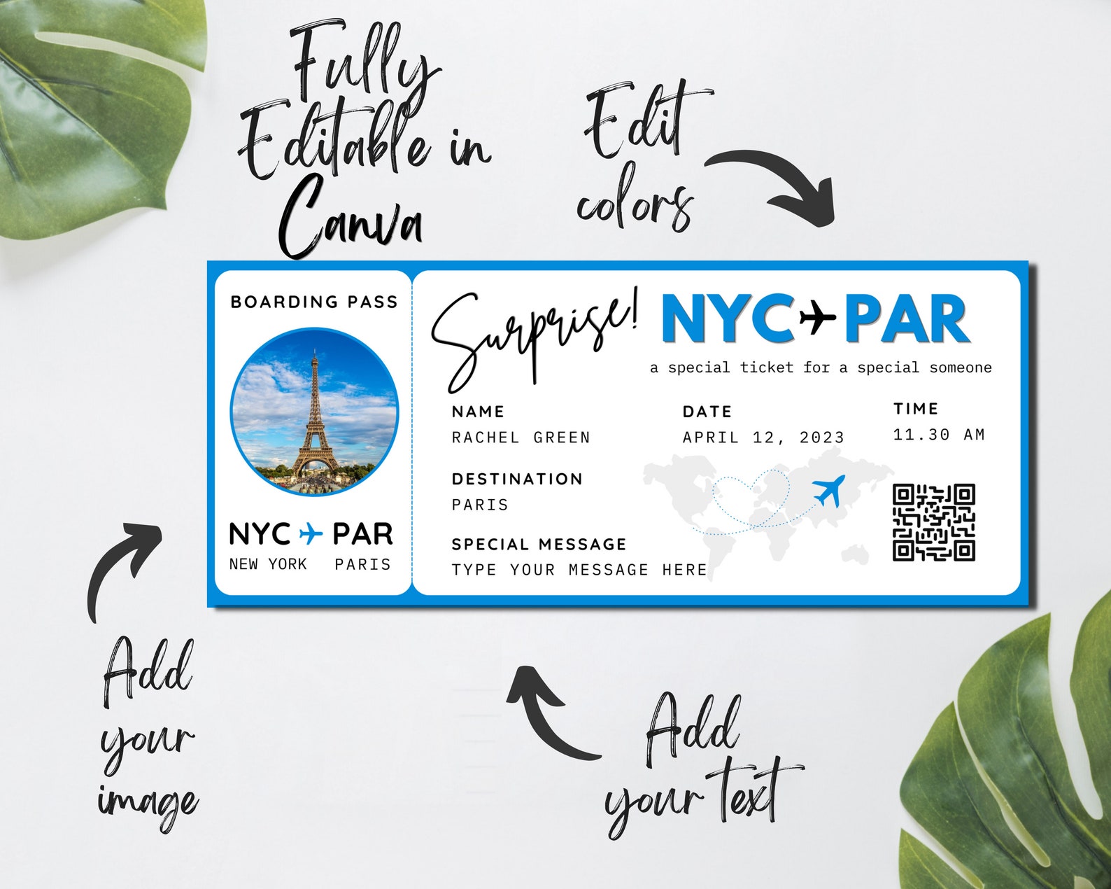 Editable Boarding Pass Template, Printable DIY Airline Tickets Surprise ...