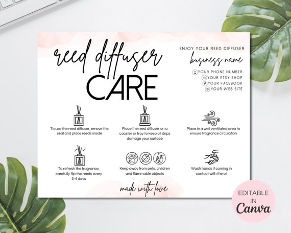Reed Diffuser Care Instructions Card Reed Diffuser Care Card - Etsy