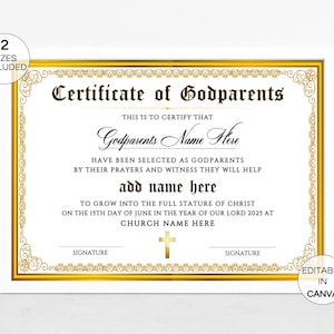 Certificate of Godparents Template, Editable Godparents Certificate ...