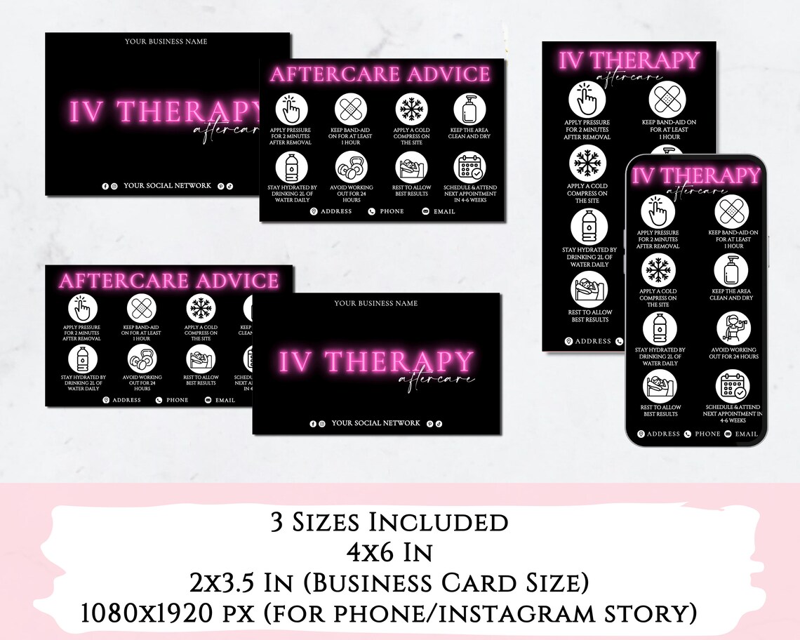 IV Therapy Aftercare Card, Printable Drip Care Instructions Cards ...