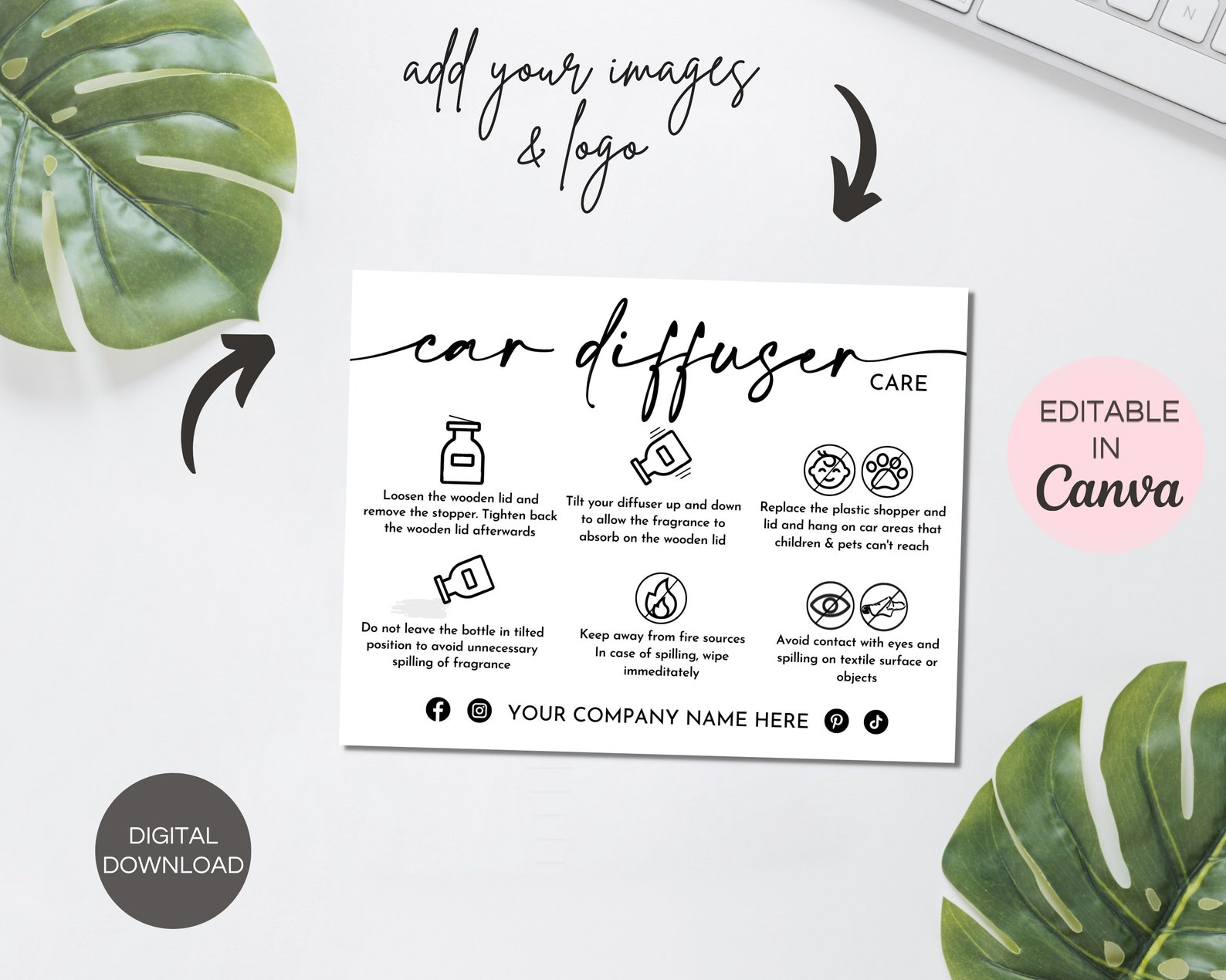 Car Diffuser Care Card, Printable Diffuser Instructions Cards, Editable ...