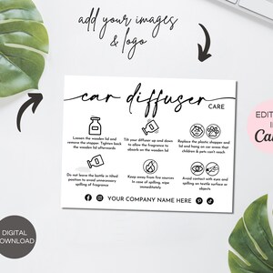 Editable Car Diffuser Care Card, Printable Car Diffuser Care Guide ...