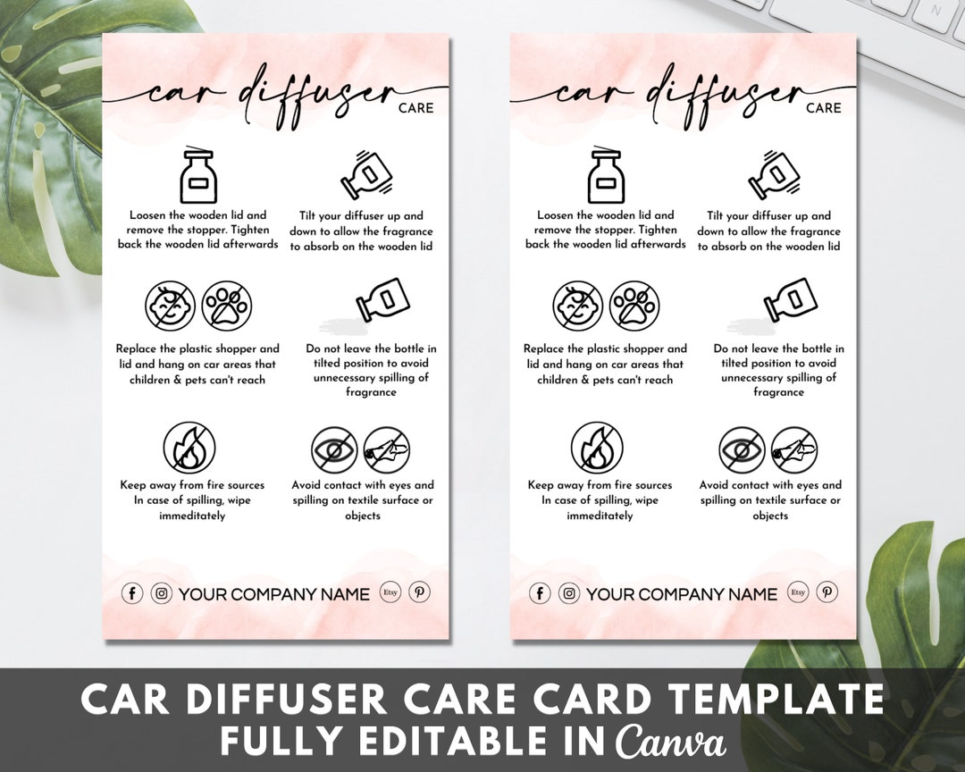 Car Diffuser Care Card Template, Car Diffuser Care Guide, Editable Oil ...