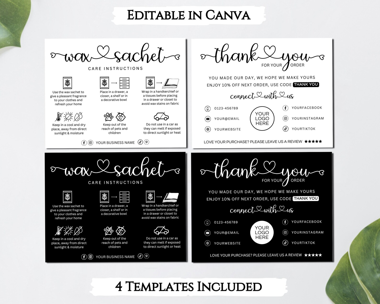 Wax Sachet Care Card, Printable Wax Air Freshener Instructions Cards ...