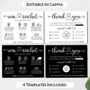 Wax Sachet Care Card Template, Editable Wax Sachet Care Instructions ...