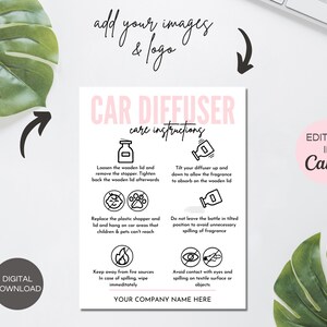 Car Diffuser Care Card, Printable Car Diffuser Care Guide, Editable Car ...