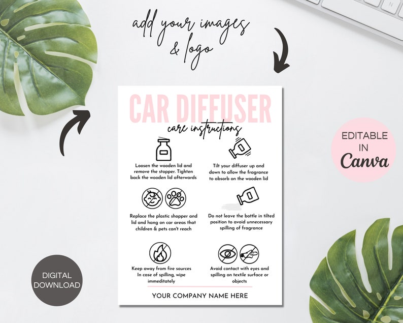 Car Diffuser Care Card, Printable Diffuser Instructions Cards, Editable ...