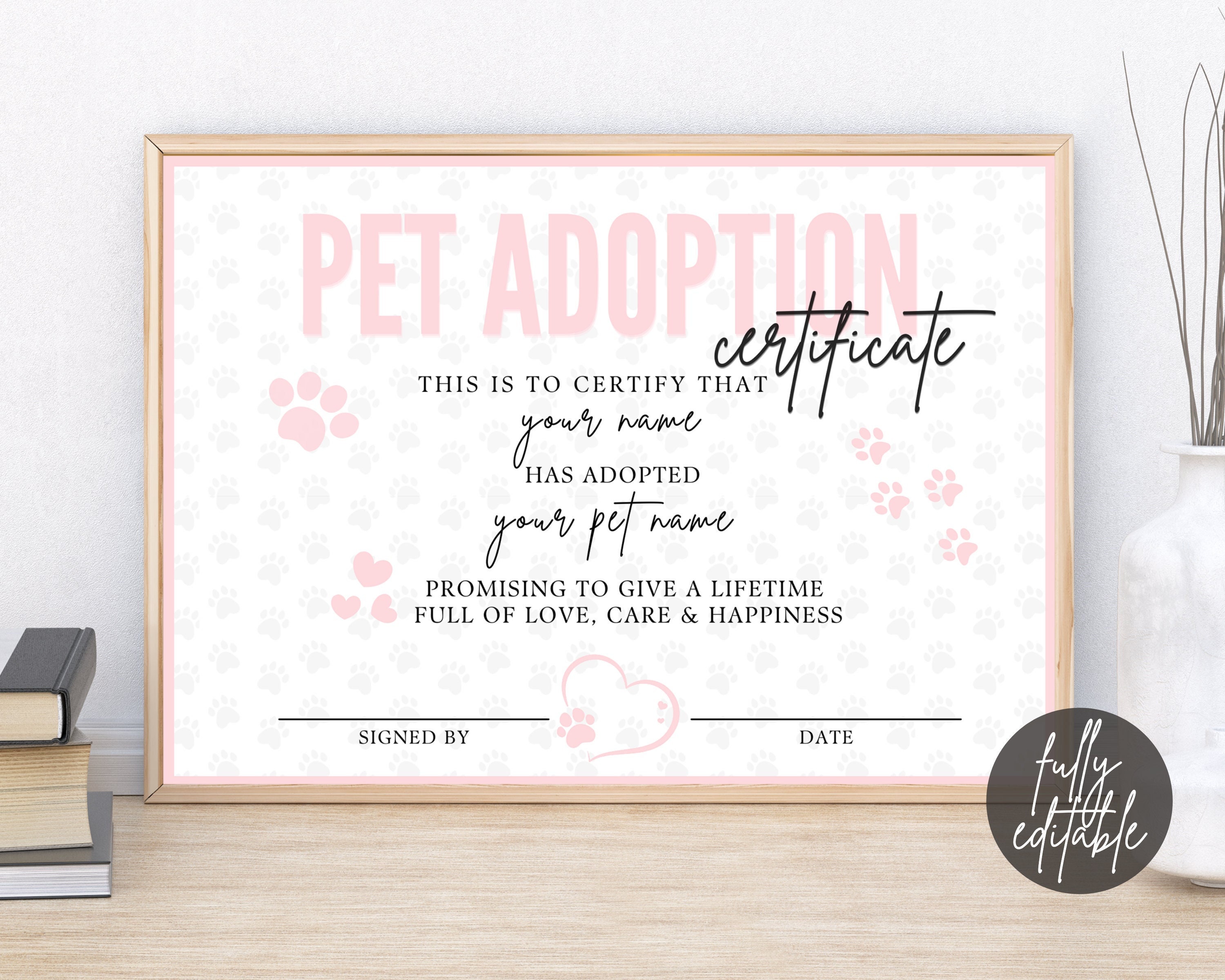 Editable Cat Dog Pet Adoption Certificate Printable Pet - Etsy