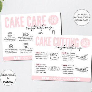 Cake Care Card Canva Template, Editable Cake Cutting Guide Cards ...