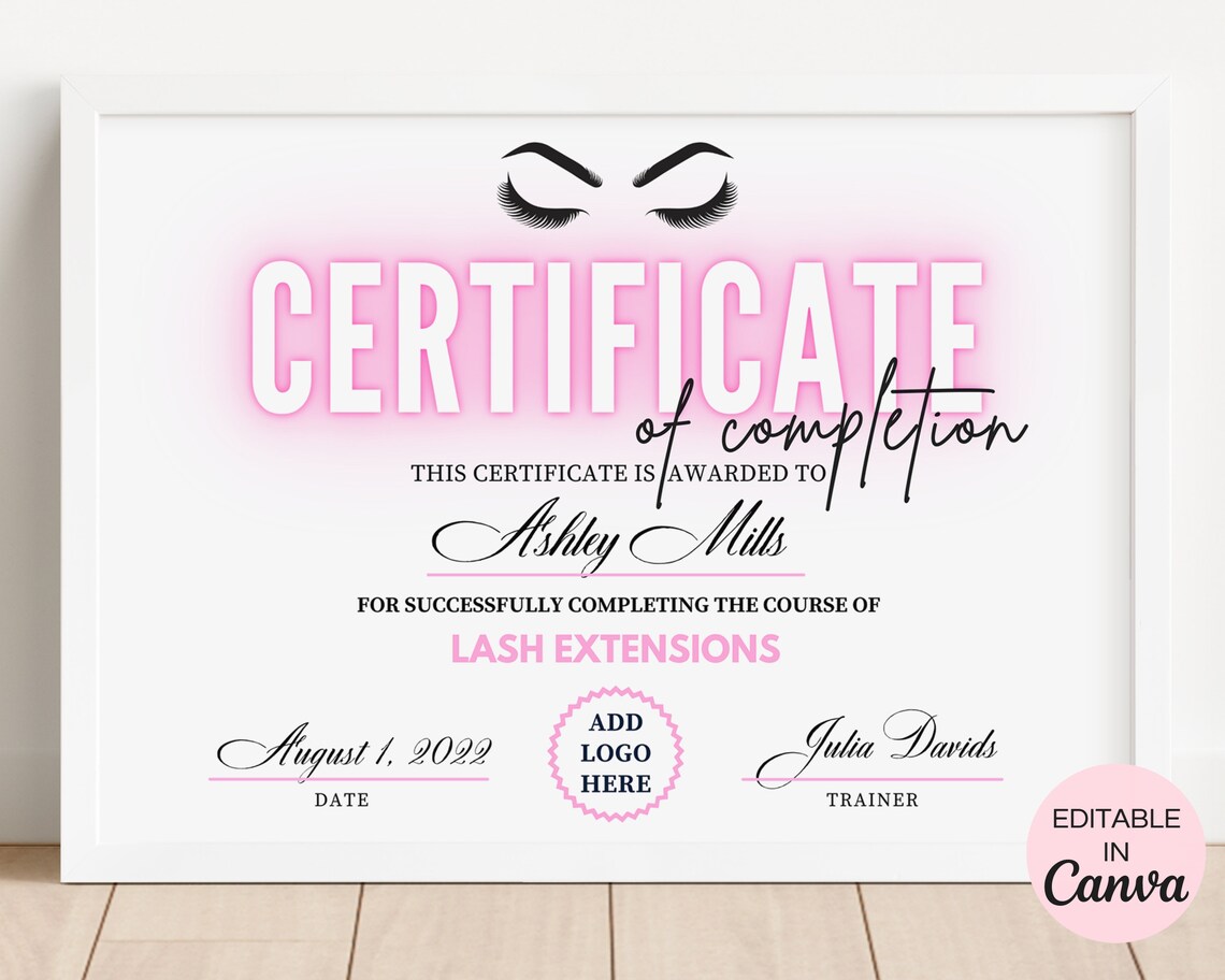 Lash Certificate of Completion Template Editable Lash | Etsy