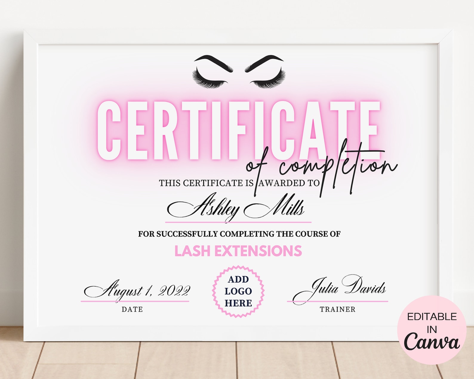 Lash Certificate of Completion Template Editable Lash - Etsy