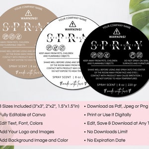 Room Spray Warning Label Template, Editable Spray Caution Label ...