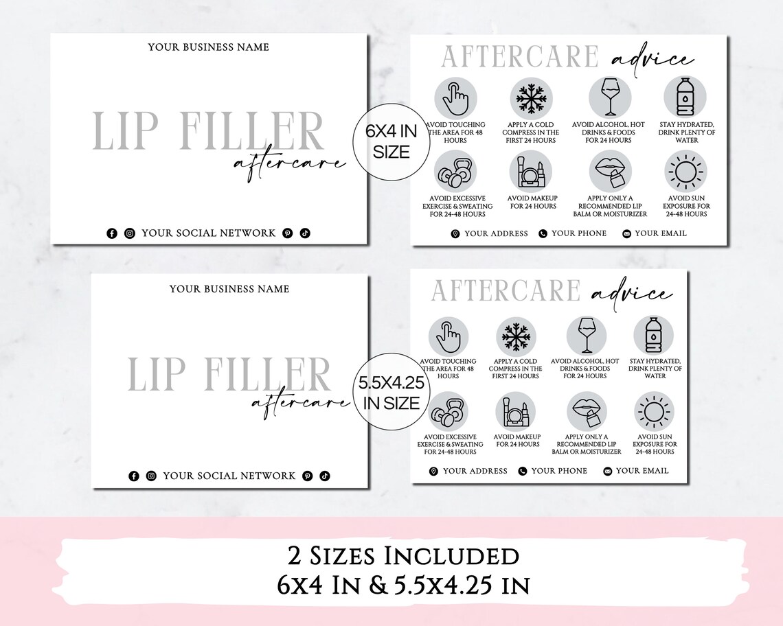 Editable Lip Filler Aftercare Card Template, Printable Lip Injections ...
