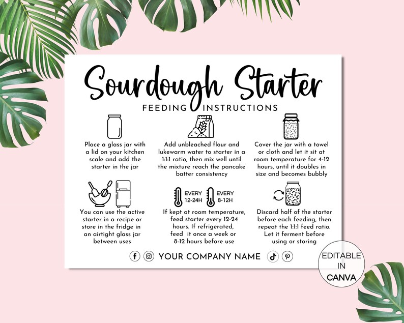 Editable Sourdough Starter Instructions, Sourdough Starters Feeding ...