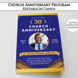 Church Anniversary Program Template, Editable DIY Church Anniversary ...