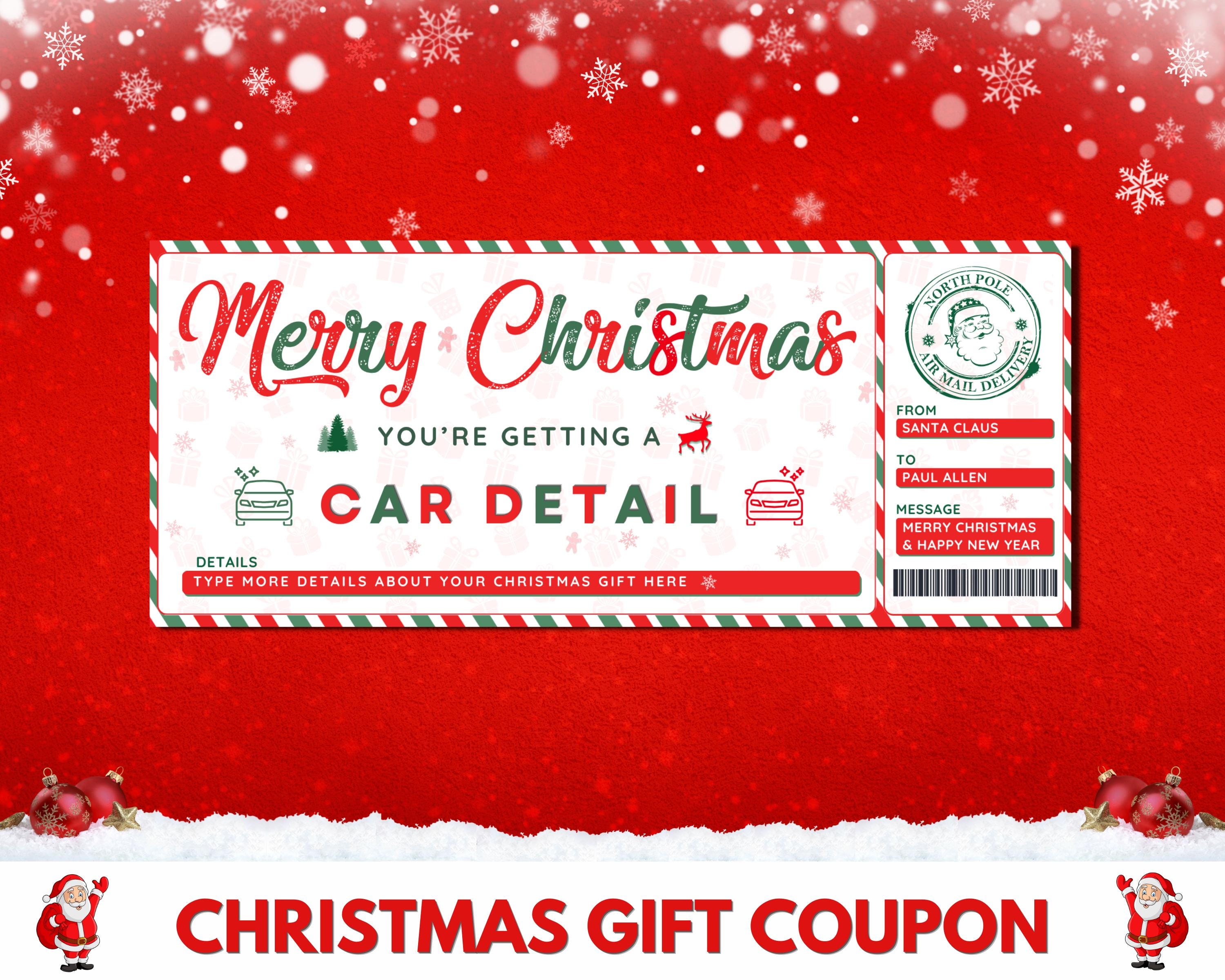 Editable Car Detailing Christmas Coupon, Car Detail Christmas Gift ...
