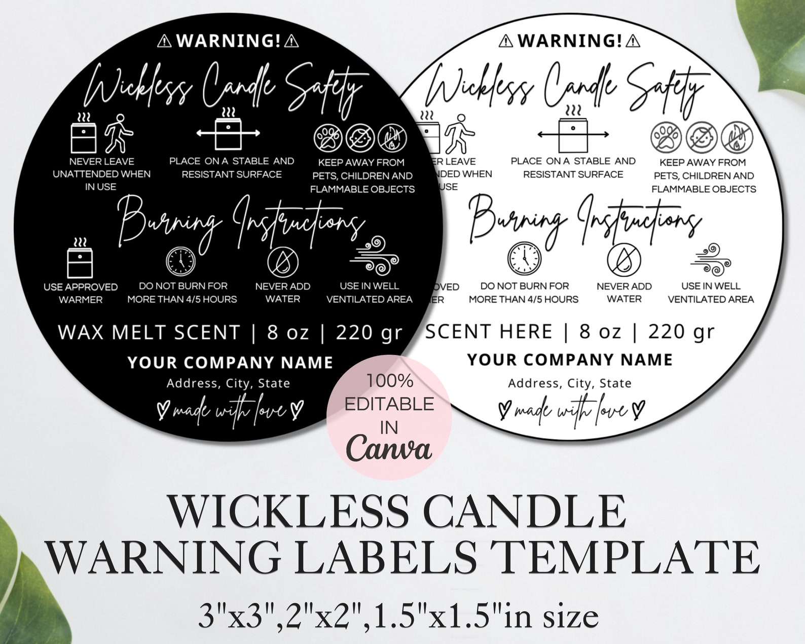 Wickless Candle Warning Label Template Editable Candle - Etsy