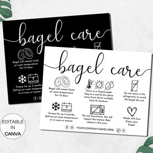 Bagel Care Card Template, Editable Bagel Care Instructions, Printable ...