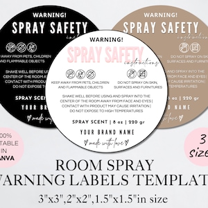 Room Spray Warning Label Template, Editable Spray Caution Label ...
