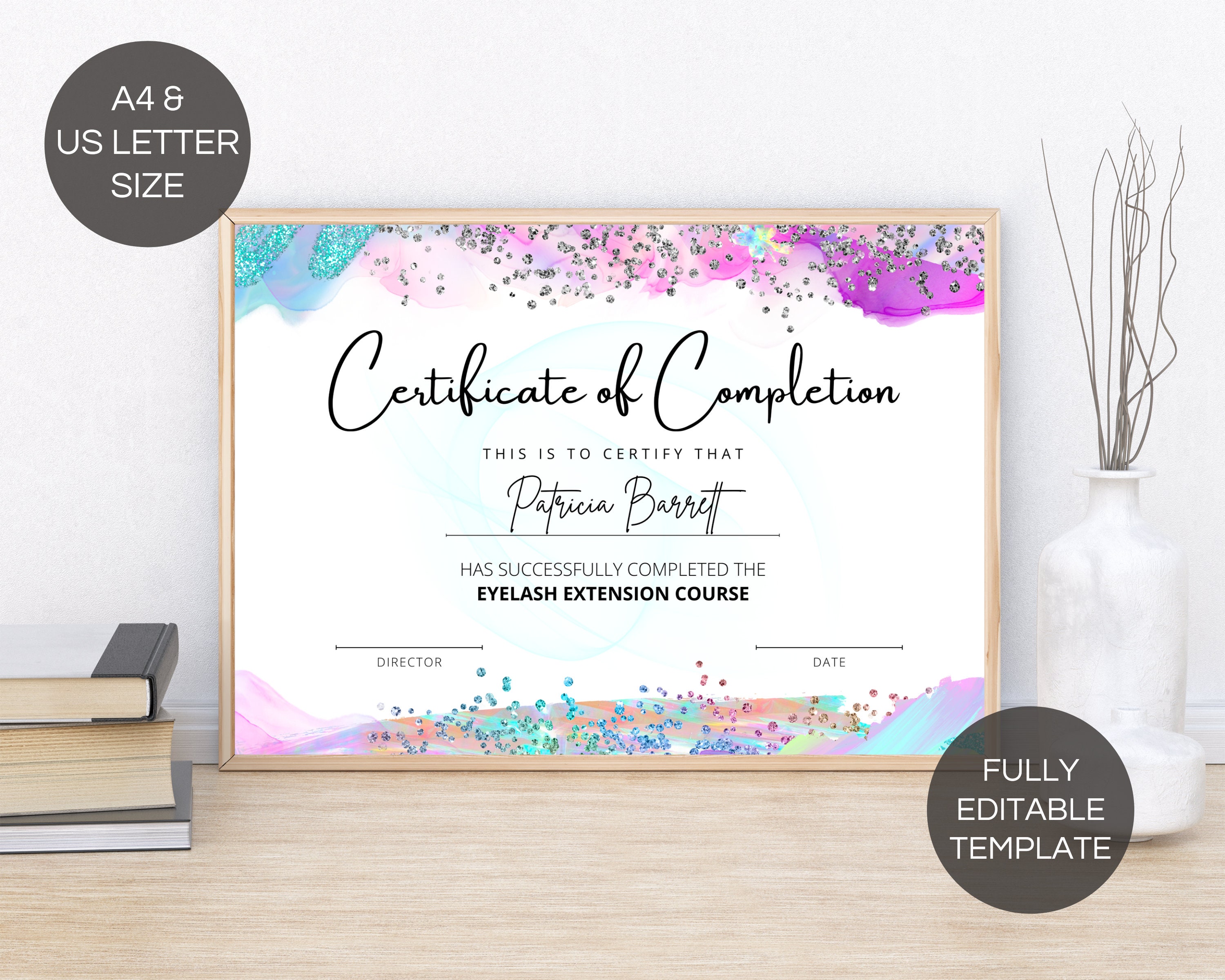 Editable Certificate of Completion, Eyelash Certificate of Completion ...