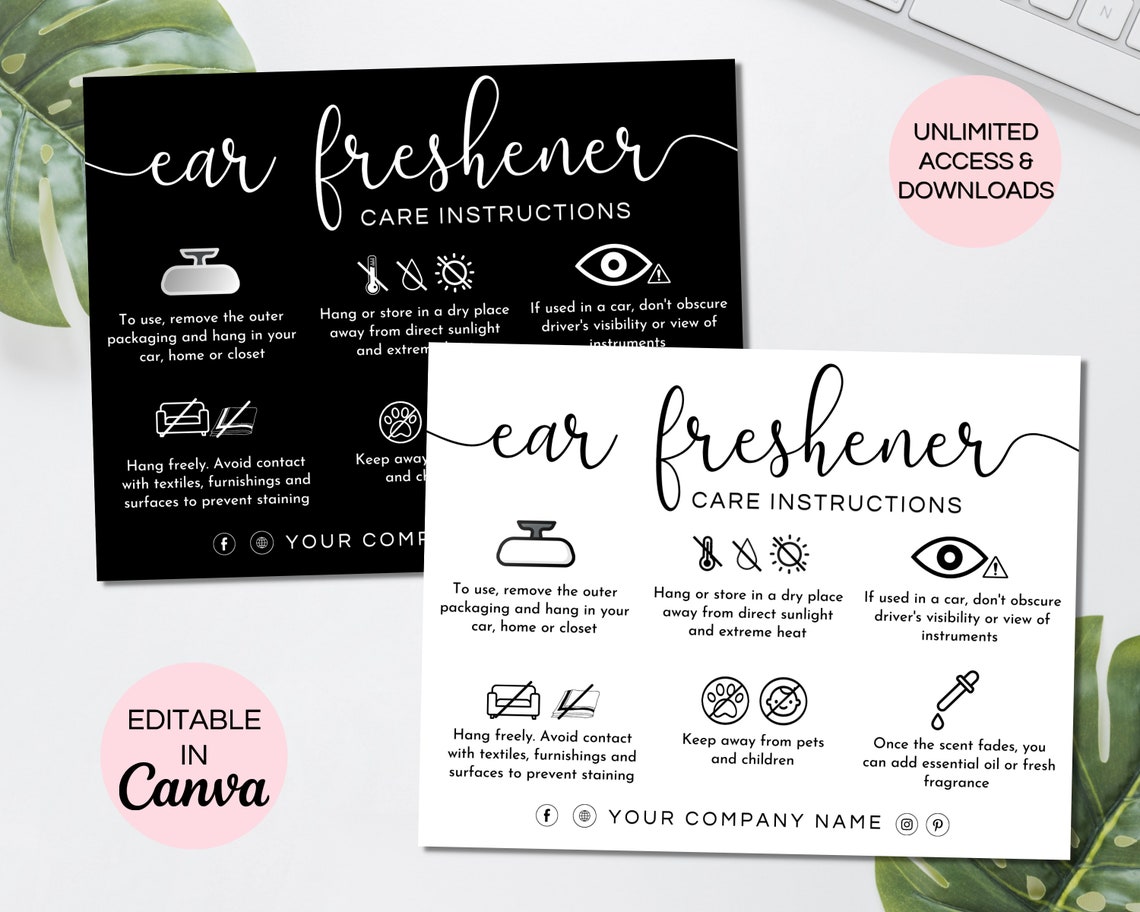 Car Freshie Care Card, Printable Car Air Freshener Instructions ...