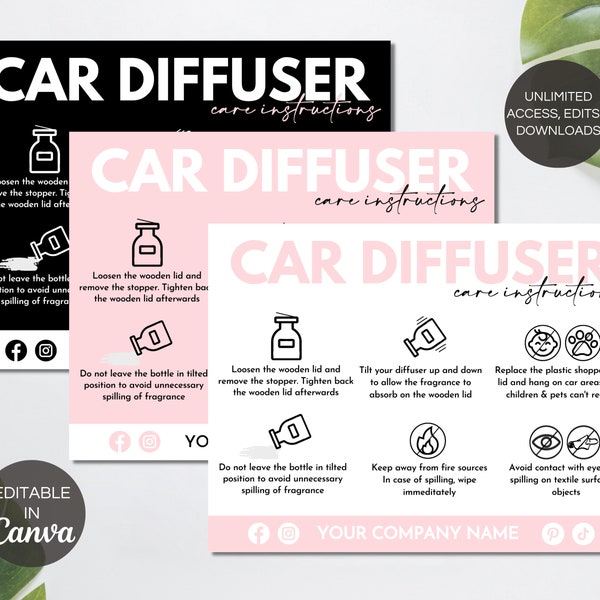 Car Vent Diffuser Care Cards - Etsy