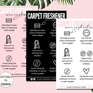 Carpet Freshener Care Card Template, Editable Rug Scented Powder Care ...