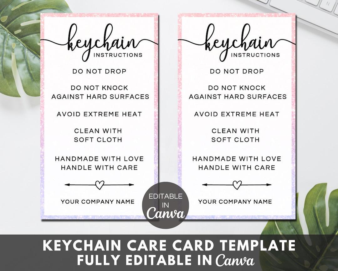 Keychain Care Cards Template, Editable Keychains Care Card, Printable ...