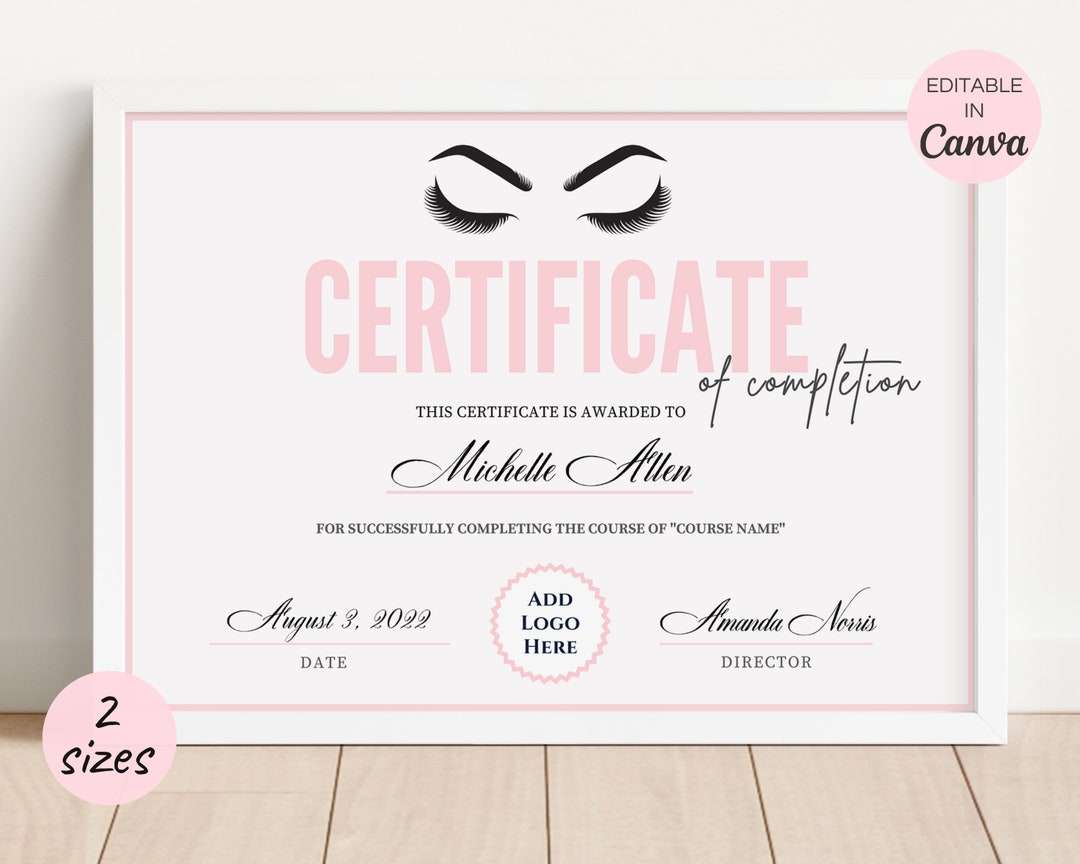 Lash Certificate of Completion Template, Editable Lash Extension ...