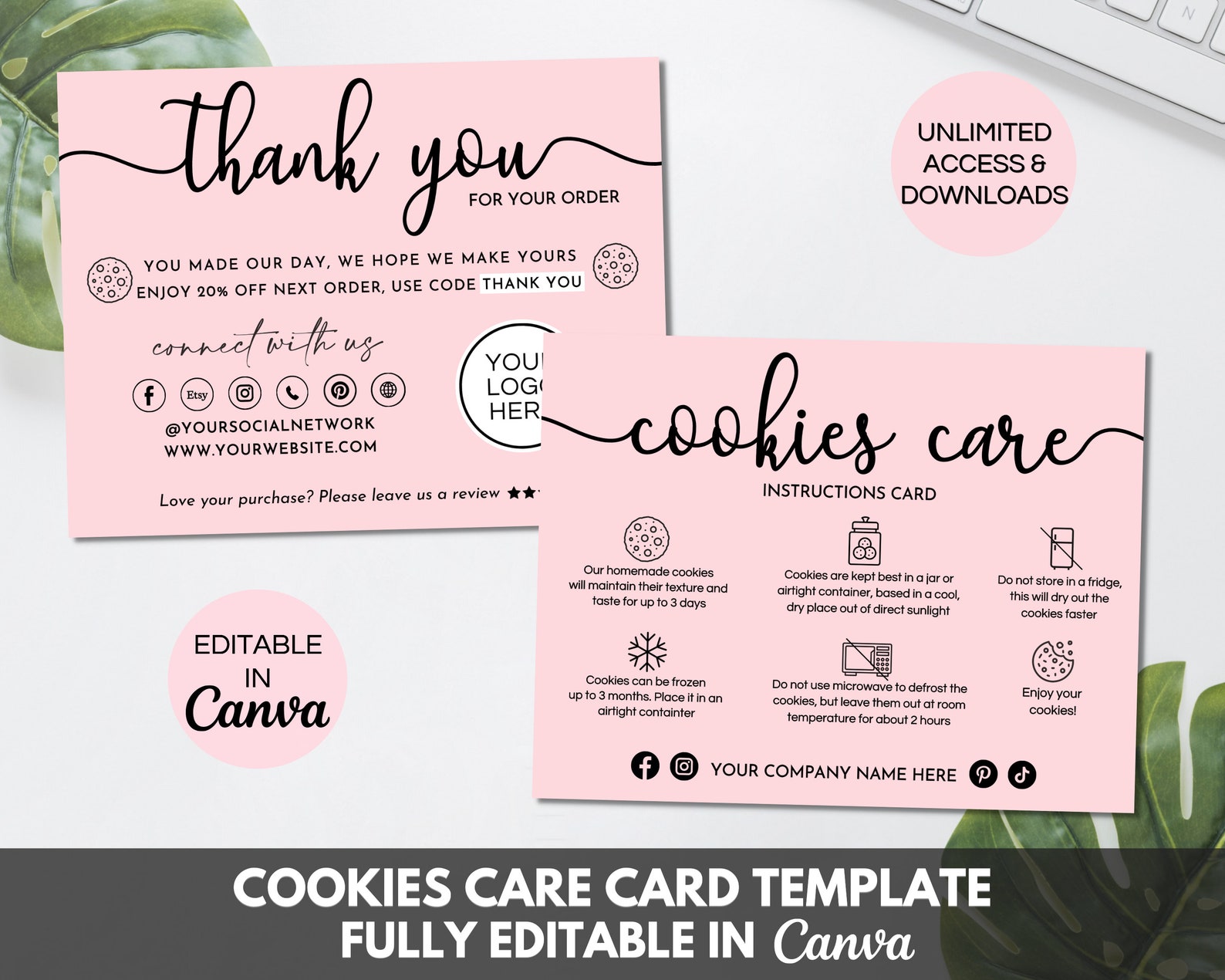 Cookie Care Card, Printable Cookies Business Thank You Inserts ...