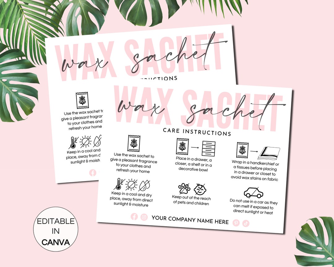 Wax Sachet Care Card Template, Editable Wax Sachet Care Instructions ...