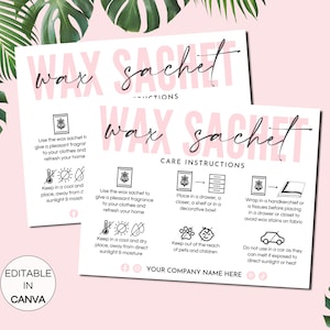 Wax Sachet Care Card Template, Editable Wax Sachet Care Instructions ...