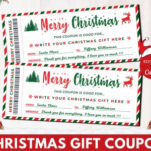 Editable Christmas Coupon Canva Template, Christmas Gift Card, Editable ...