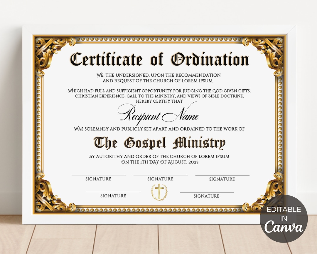 Ordination Certificate Template, Gospel Ministry Certificate Template ...