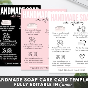 Editable Handmade Soap Care Card, Printable Soap Care Cards, Soap ...