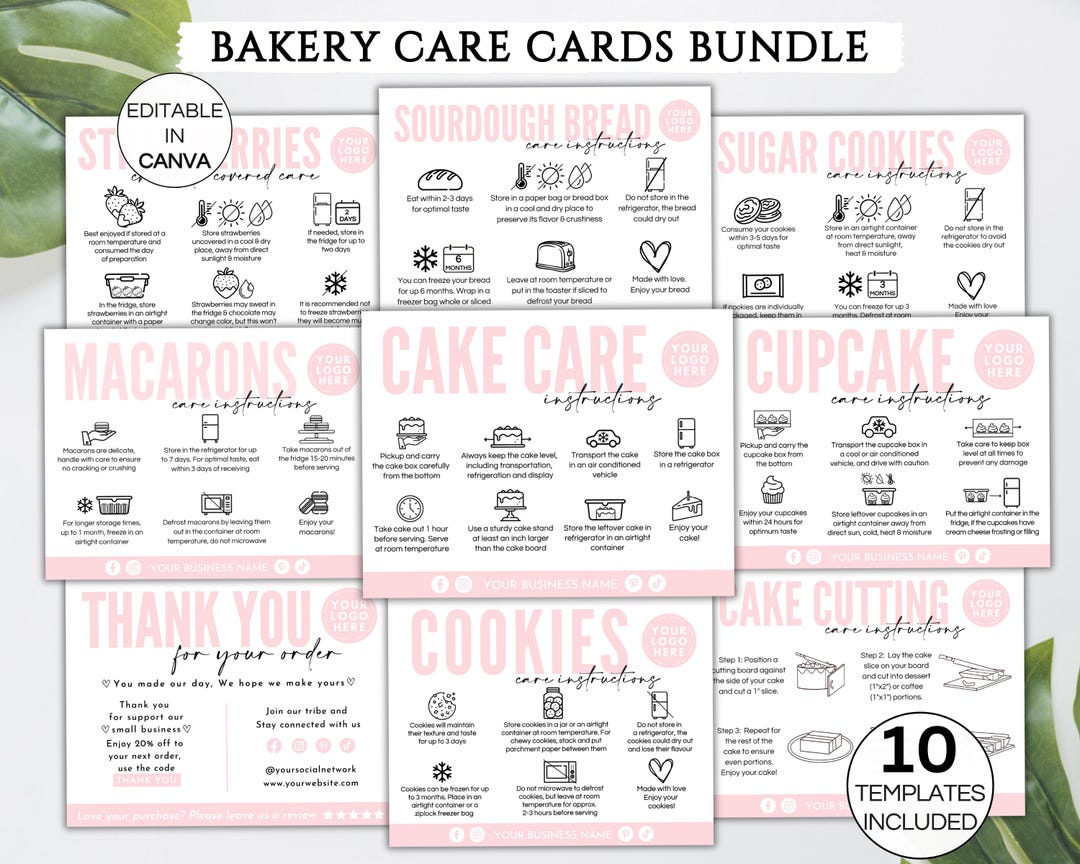 Bakery Business Care Cards Bundle, Editable Bakery Small Business Care ...