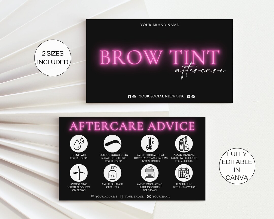 Brow Tint Aftercare Card, Editable Brows Tint Care Cards, Printable ...