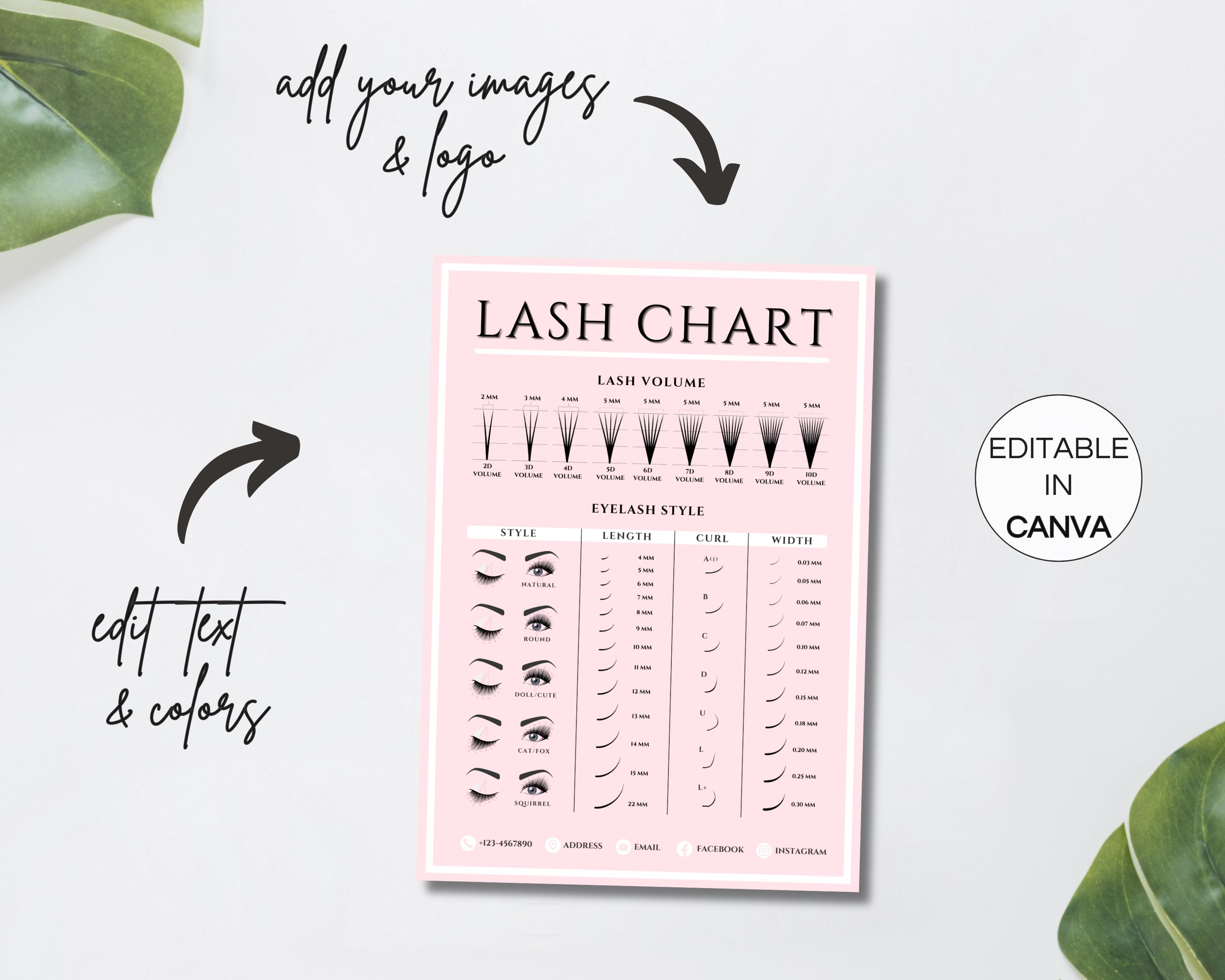 Lash Chart Guide Poster, Digital Eyelash Extension Decor, Editable ...