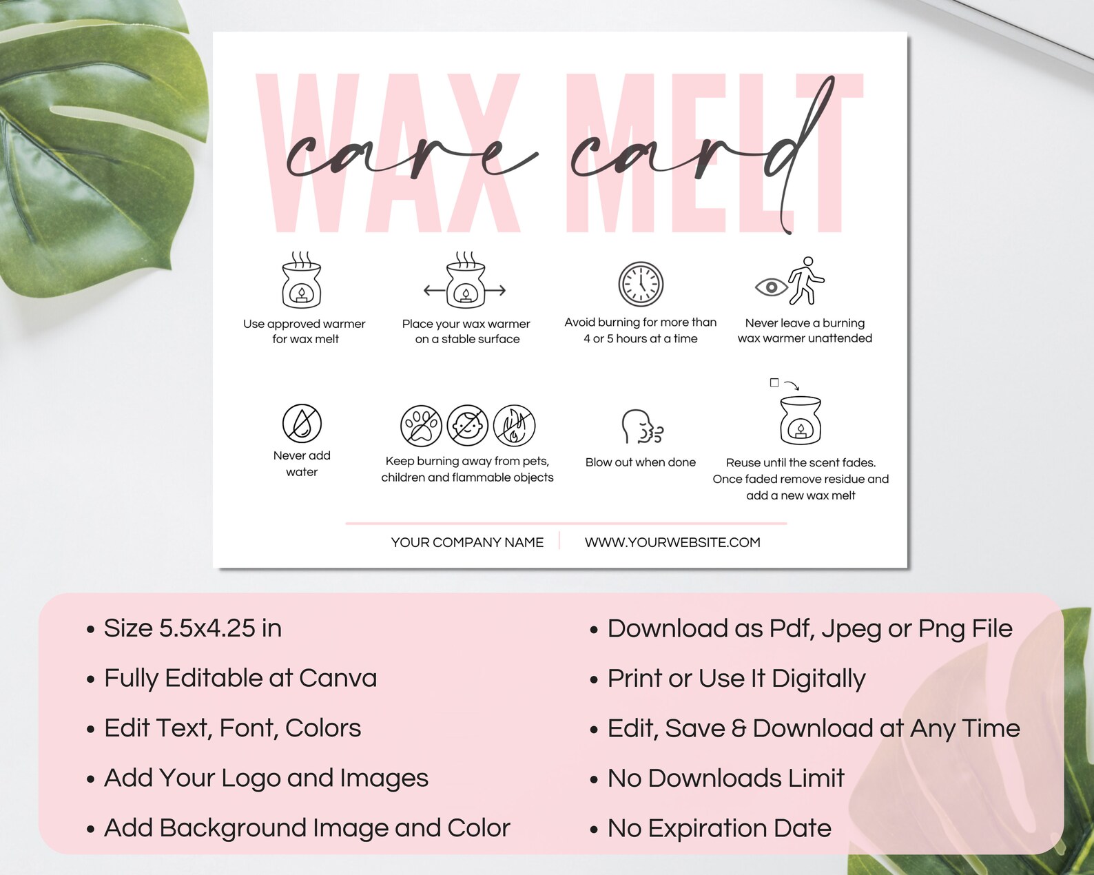 Wax Melt Care Card Template Editable Wax Melt Care | Etsy