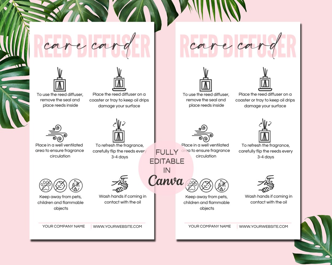 Reed Diffuser Care Card, Printable Reed Diffuser Care Instructions ...