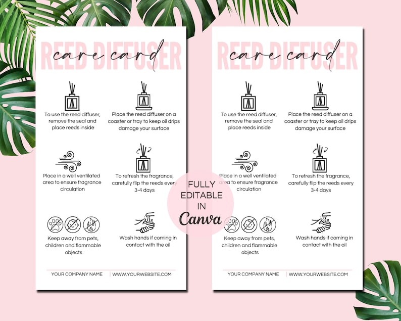 Reed Diffuser Care Card Printable Reed Diffuser Care - Etsy